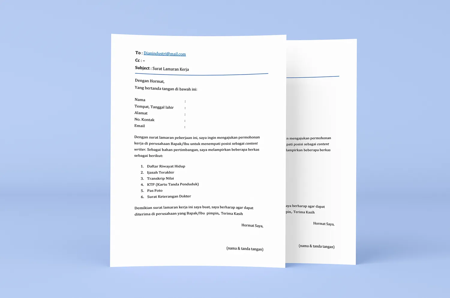 20 Contoh Surat Lamaran Kerja Via Email yang Baik dan Benar, Auto ...